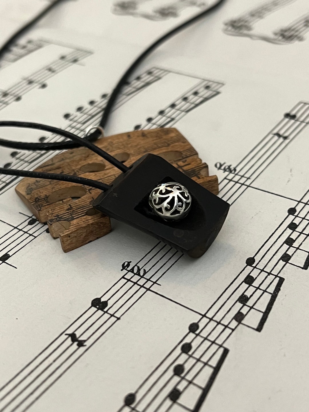 Upcycled Ebony Wood Violin Tailpiece Pendant on Black Leather Cord ...