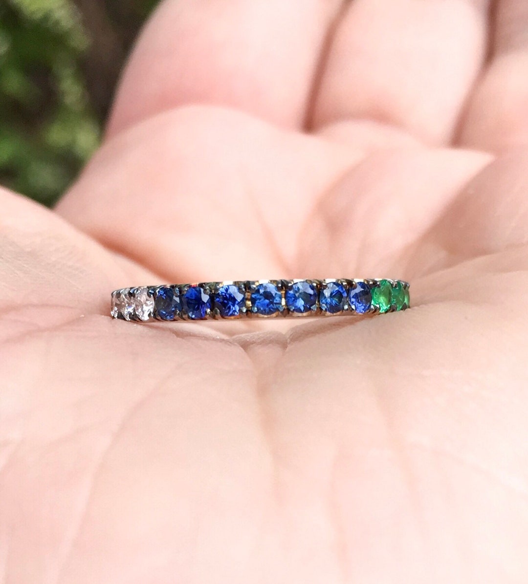 Tricolor Unique 2.5mm Pave Ring Eternity/ Diamond Emerald Blue Sapphire ...