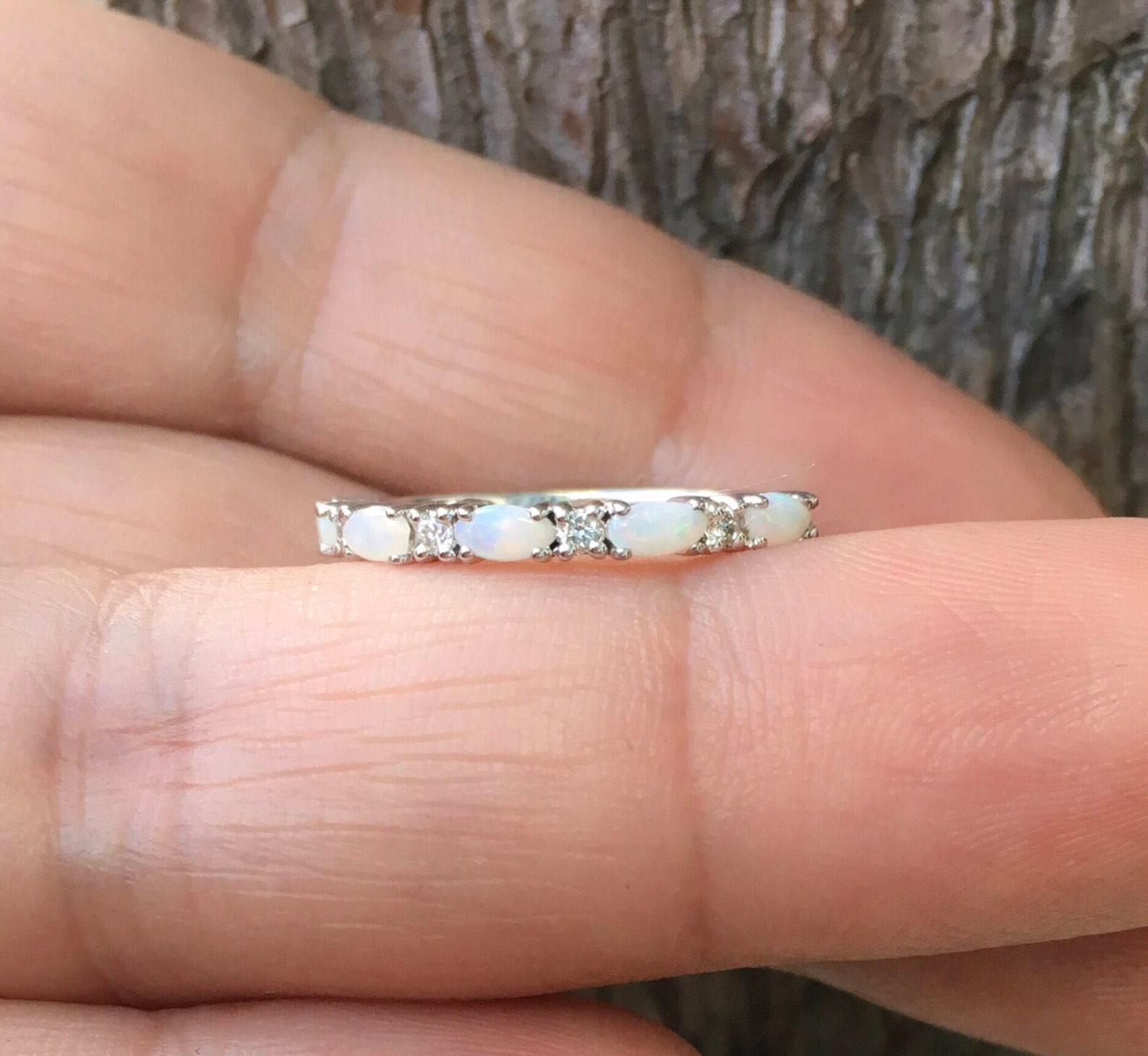 Opal Full Eternity Ring Opal Diamond Wedding Band Opal Diamond ...