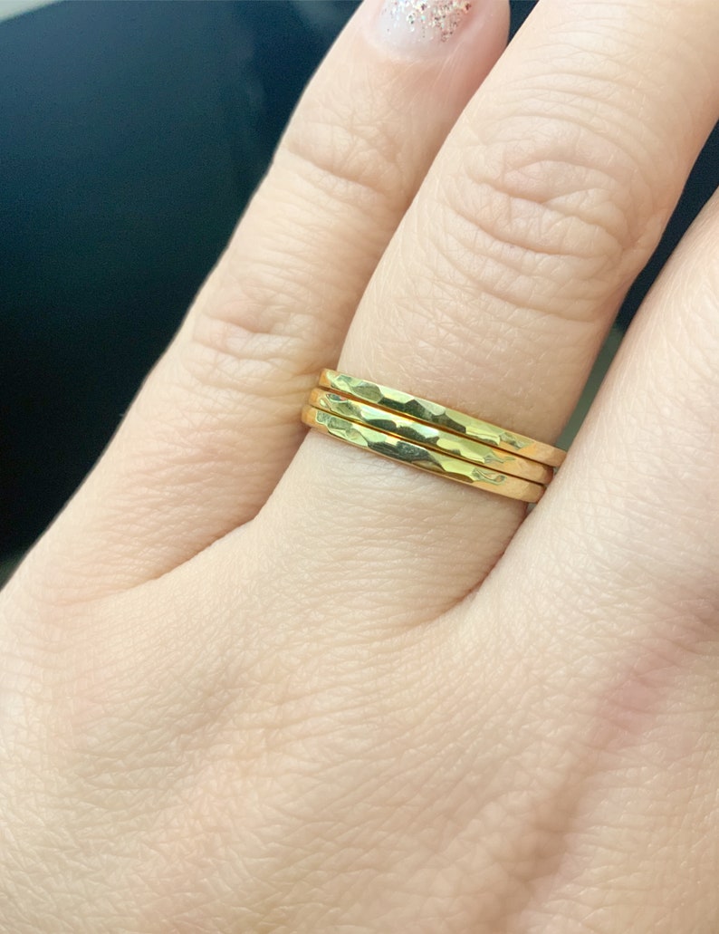 Thin Plain Band SOLID Gold 14K or 18K/ Handmade Faceted Stack - Etsy
