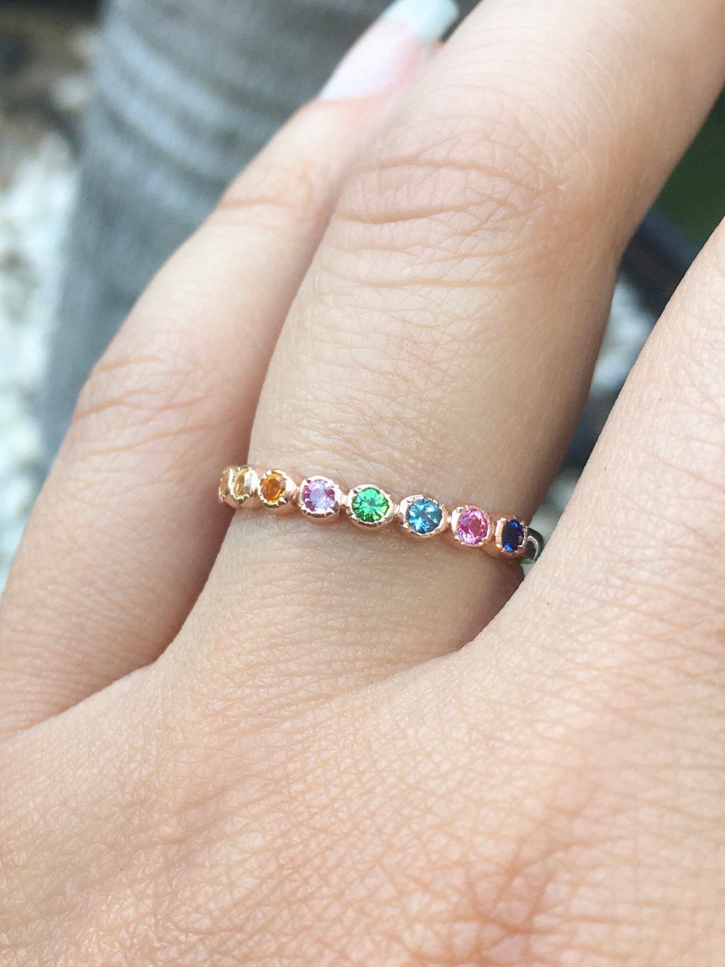 Rainbow Ring With Natural Gemstones/ Bezel Set Colorful Ring/ | Etsy