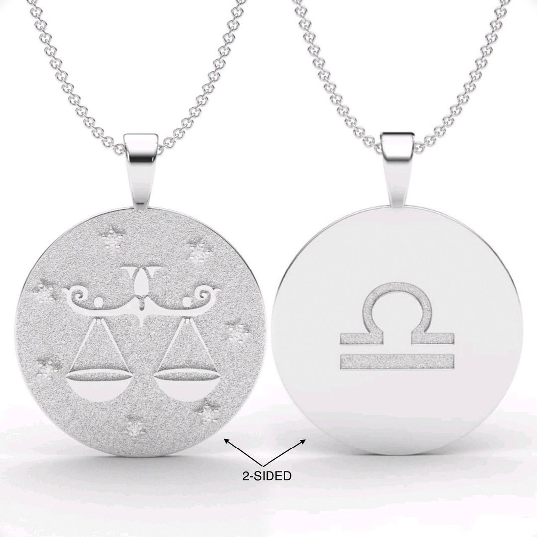 LIBRA Zodiac Coin Necklace/ 14K 18K Horoscope Sign Round Disk Medallion ...