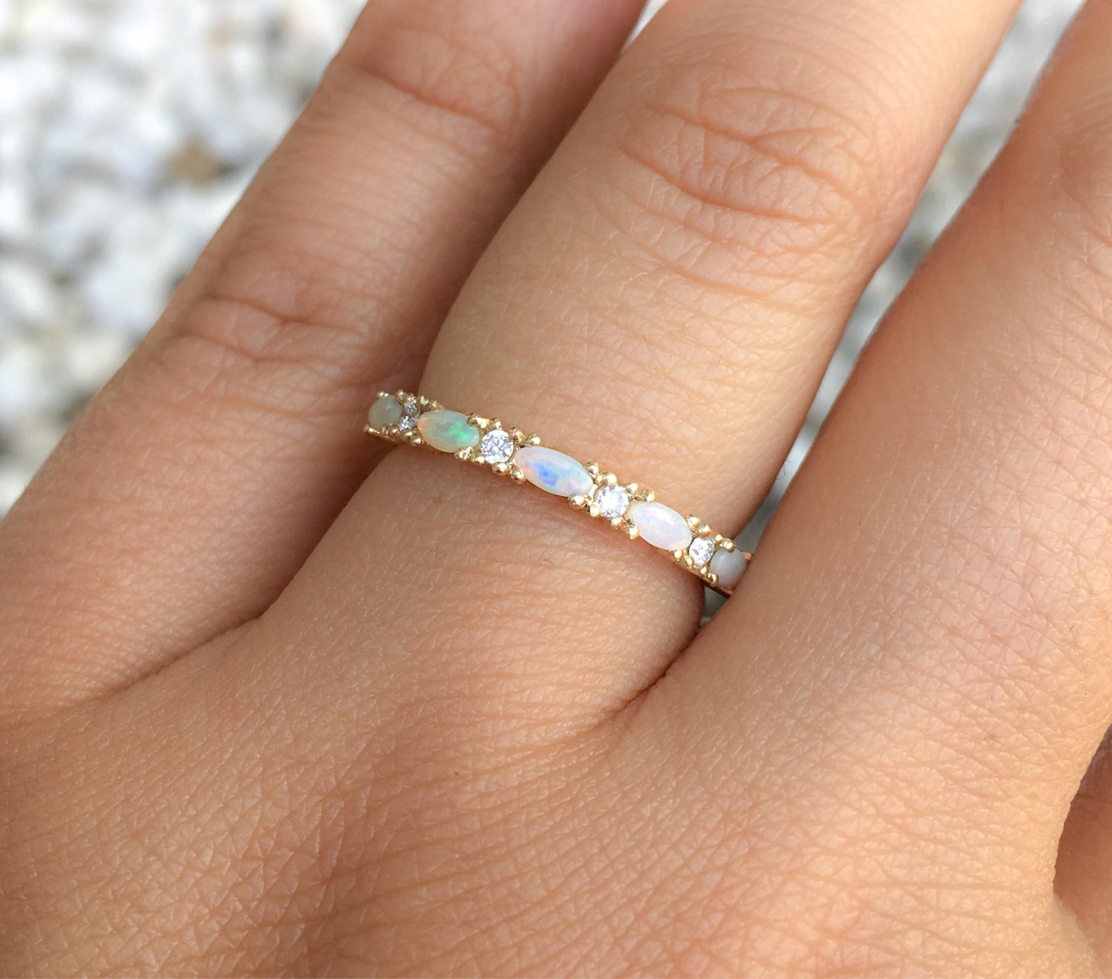 Opal Diamond Band Wedding Opal Eternity Matching Ring Pave | Etsy