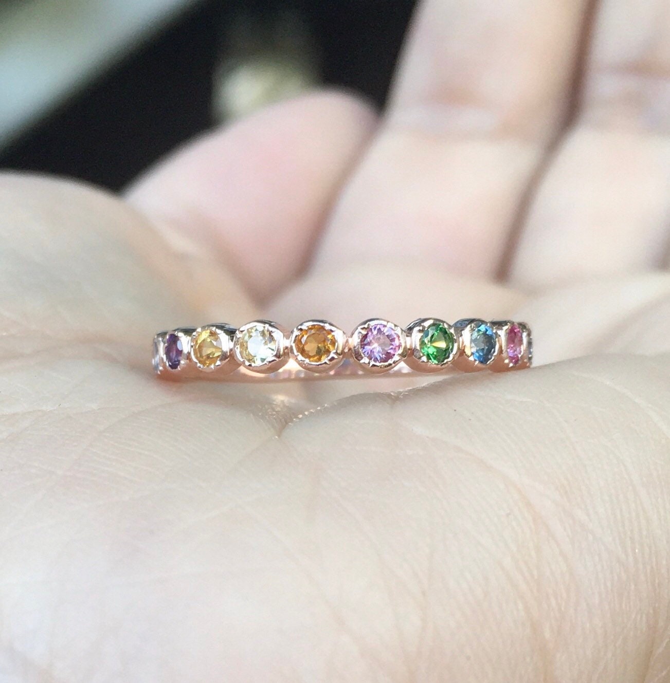Rainbow Ring With Natural Gemstones/ Bezel Set Colorful Ring/ Mixed ...