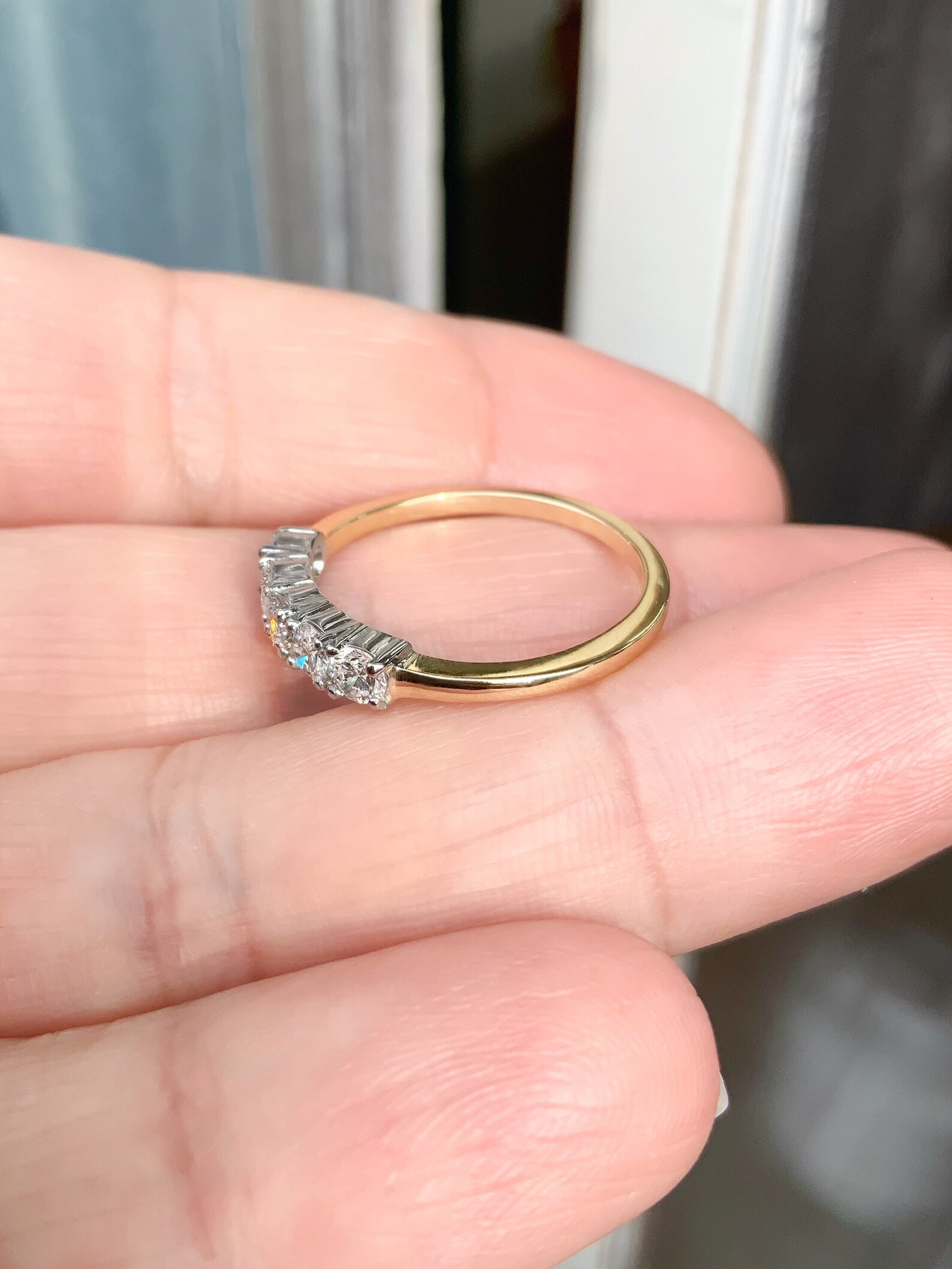 Five Stone Diamond Ring/ Two Tone Gold Prong Set Ring With 5 Lab Grown ...