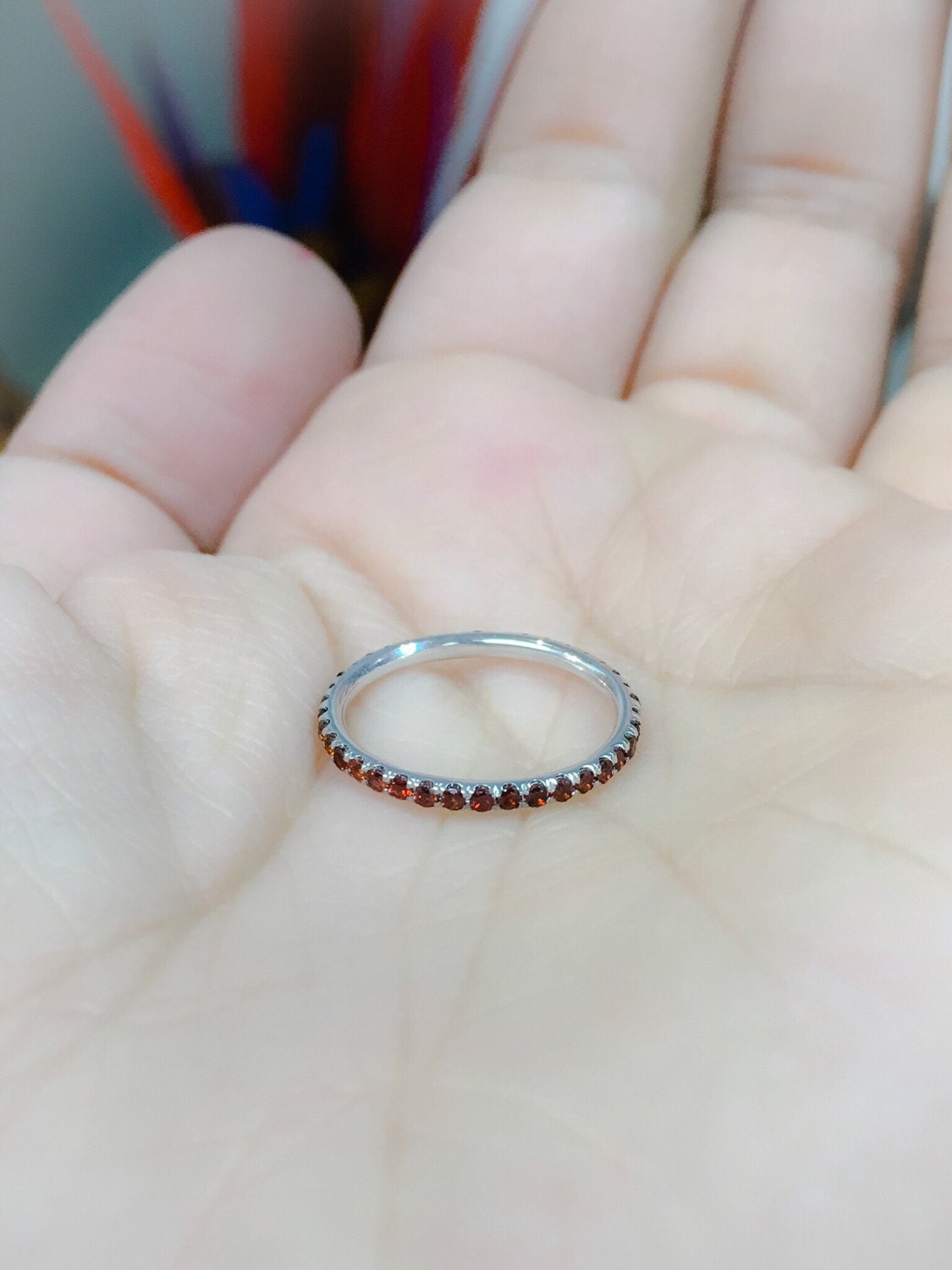 Garnet Full Eternity Band 1.5mm Pave Garnet Infinity Ring Wedding Band ...