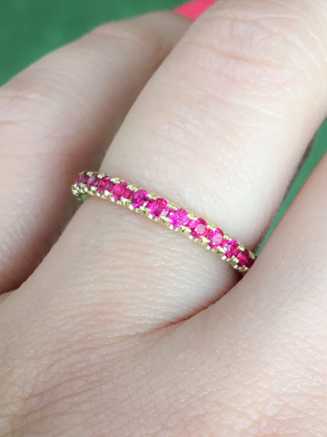 Ruby Eternity Band 2.5mm Pave Ruby Half Eternity Ring Natural Ruby ...