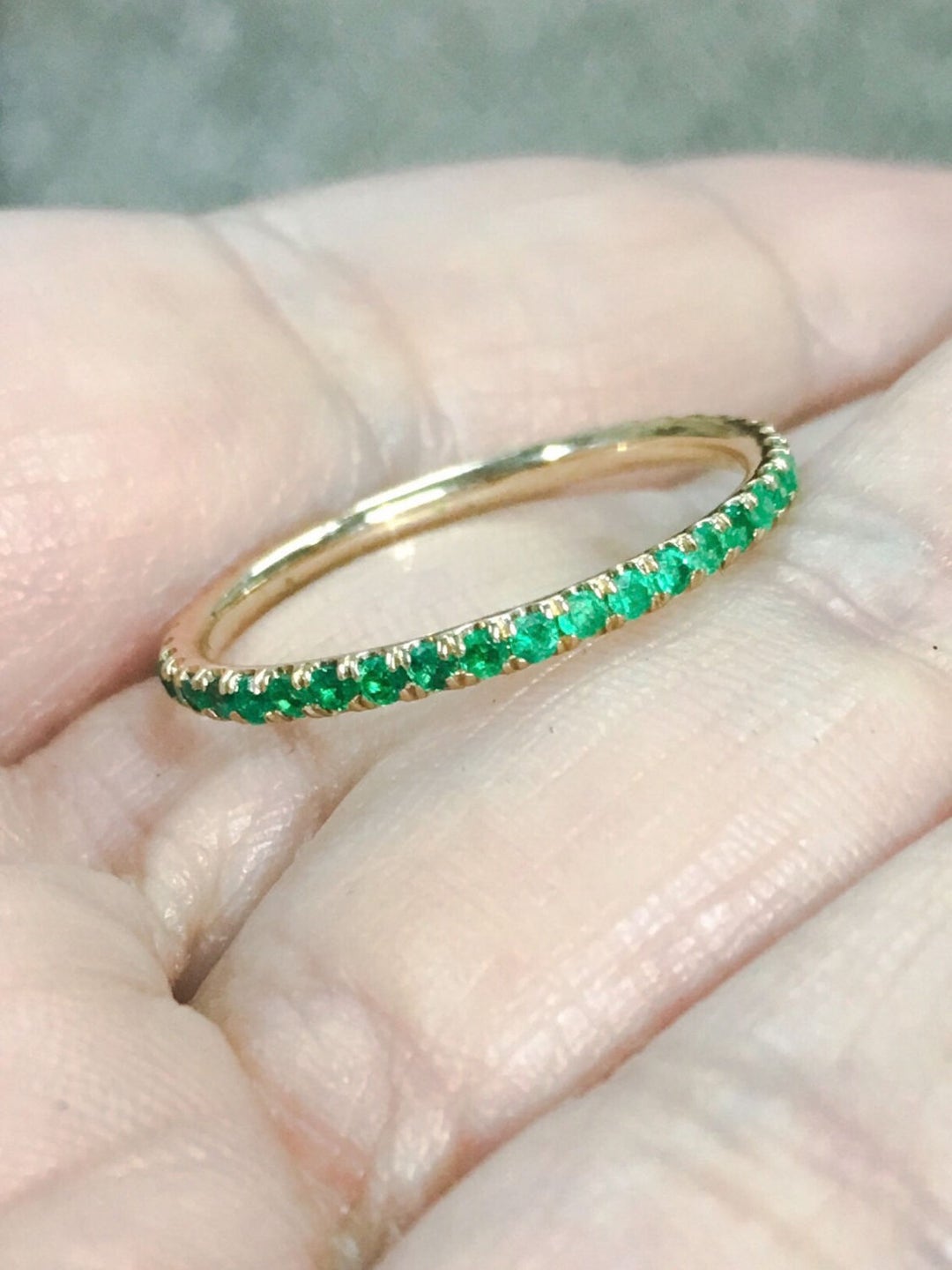 Emerald Pave Eternity Ring/ 1.7 Mm Full Eternity Natural Emerald ...