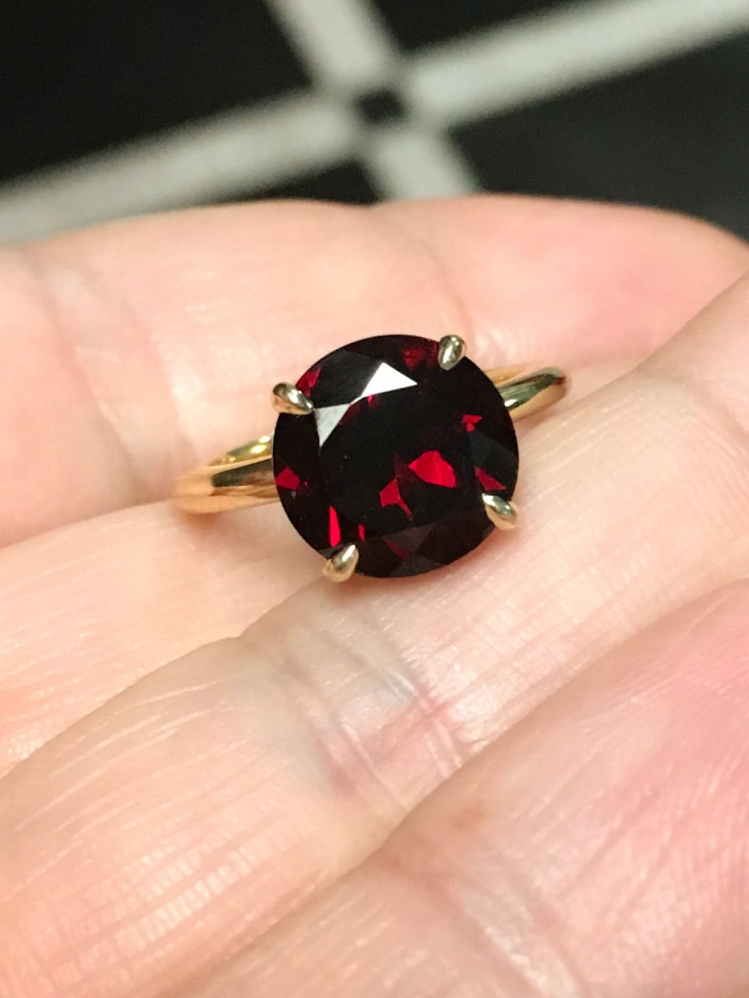10mm Round Garnet Ring/ Natural Red Garnet Solitaire/ Prong Set ...