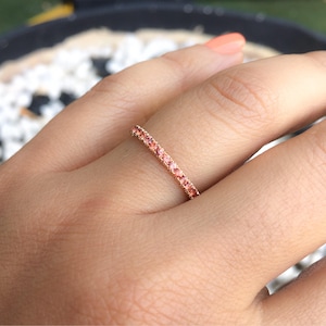 Orange Sapphire Pave Ring/ Full Eternity Wedding Guard Ring/ Orange ...