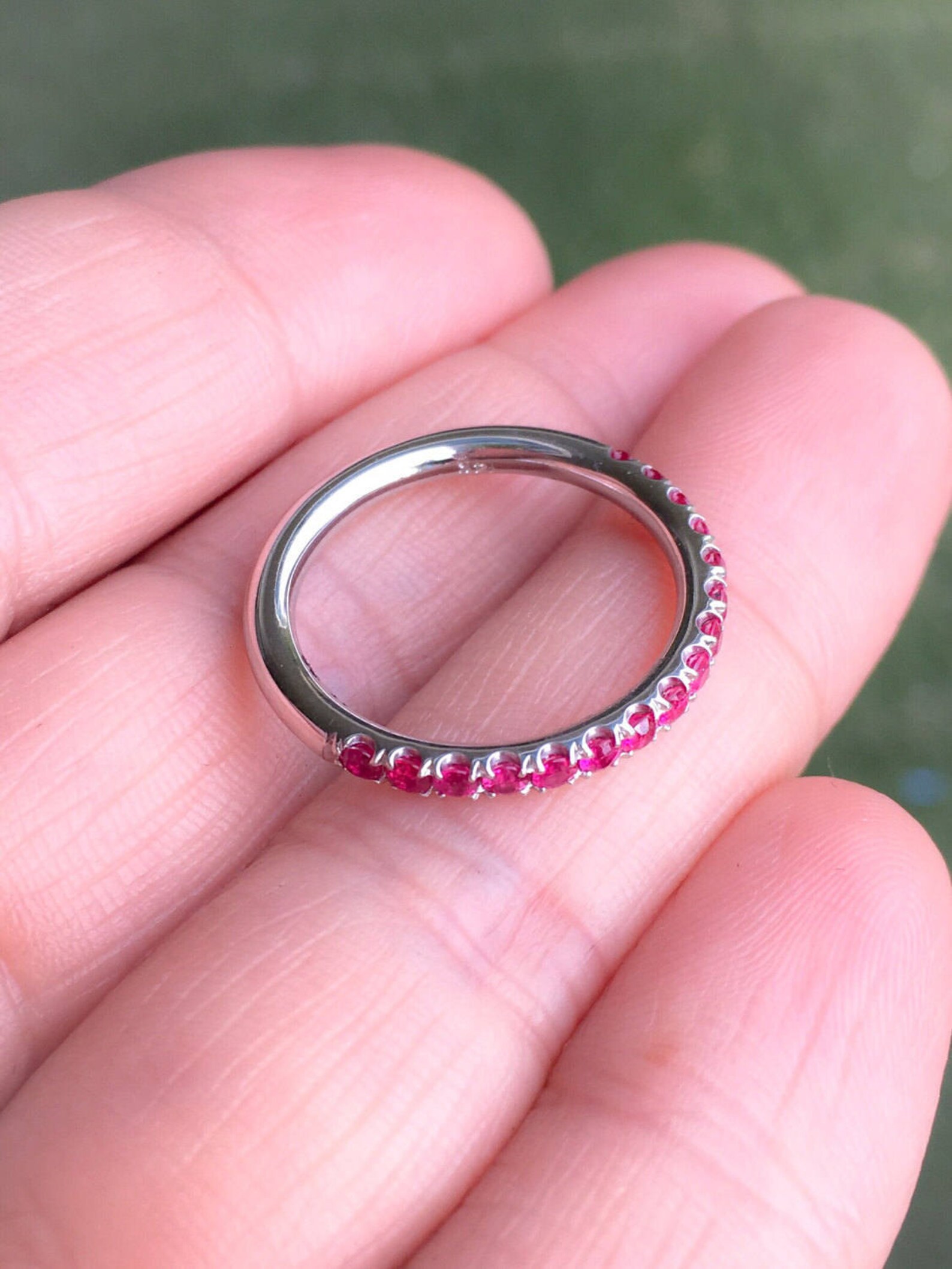 Ruby Band Ring Half Eternity 2.5mm Pave Ruby Wedding Band Natural Ruby ...