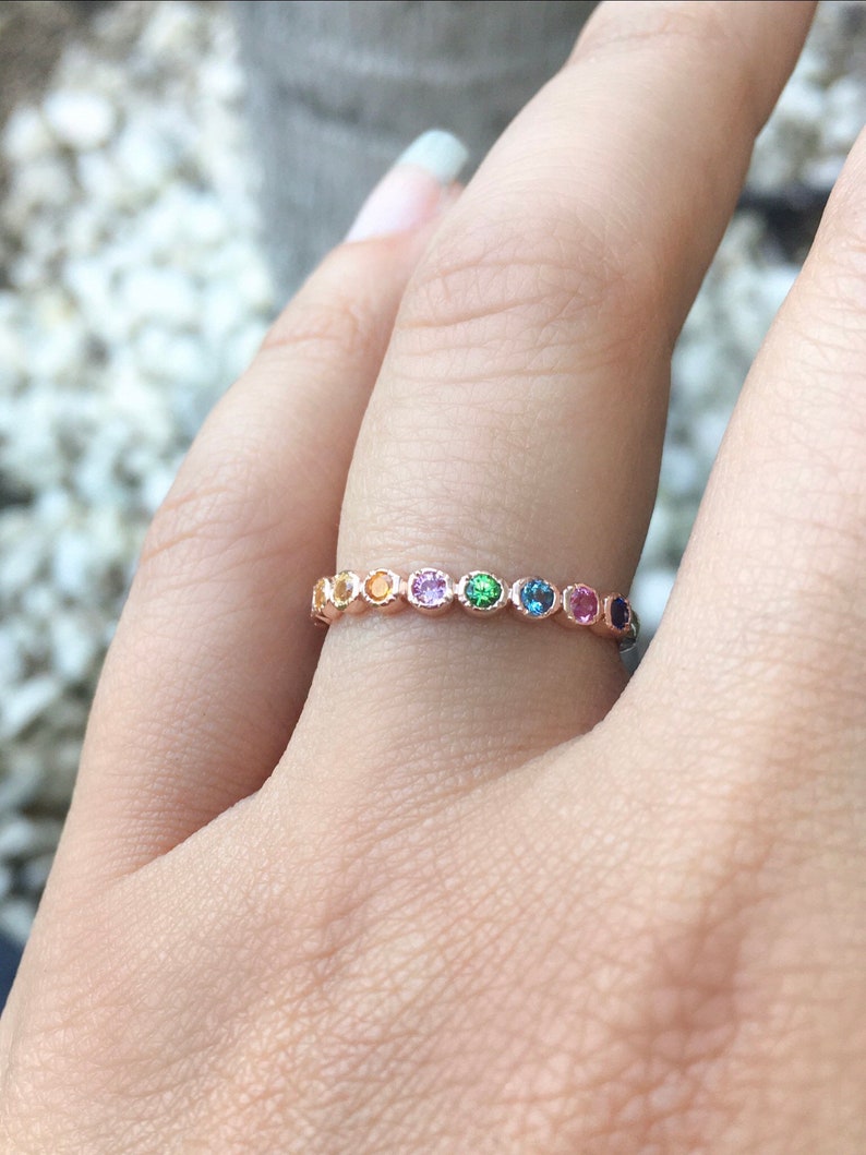 Rainbow Ring With Natural Gemstones/ Bezel Set Colorful Ring/ | Etsy