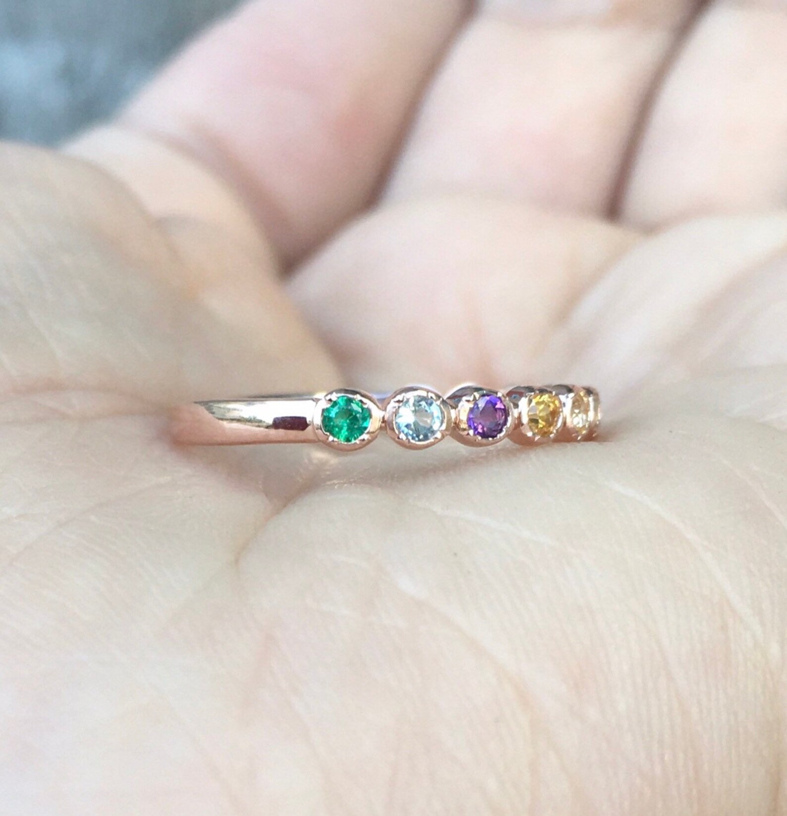 Rainbow Ring With Natural Gemstones/ Bezel Set Colorful Ring/ | Etsy