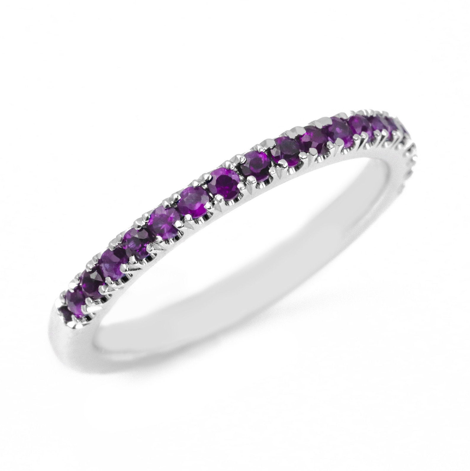 Amethyst Half Eternity Ring/ 2mm Amethyst Wedding Band/ Amethyst ...