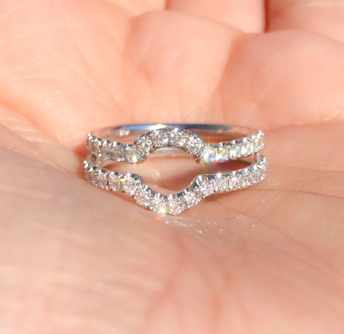 Lab Grown Diamond Pave Solitaire Wrap Guard Rings/ 2mm Women's Set of 2 ...