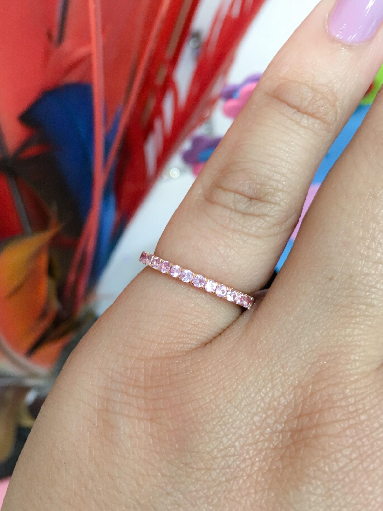Pink Sapphire Infinity Ring/ Pave Sapphire Full Eternity Wedding Band ...