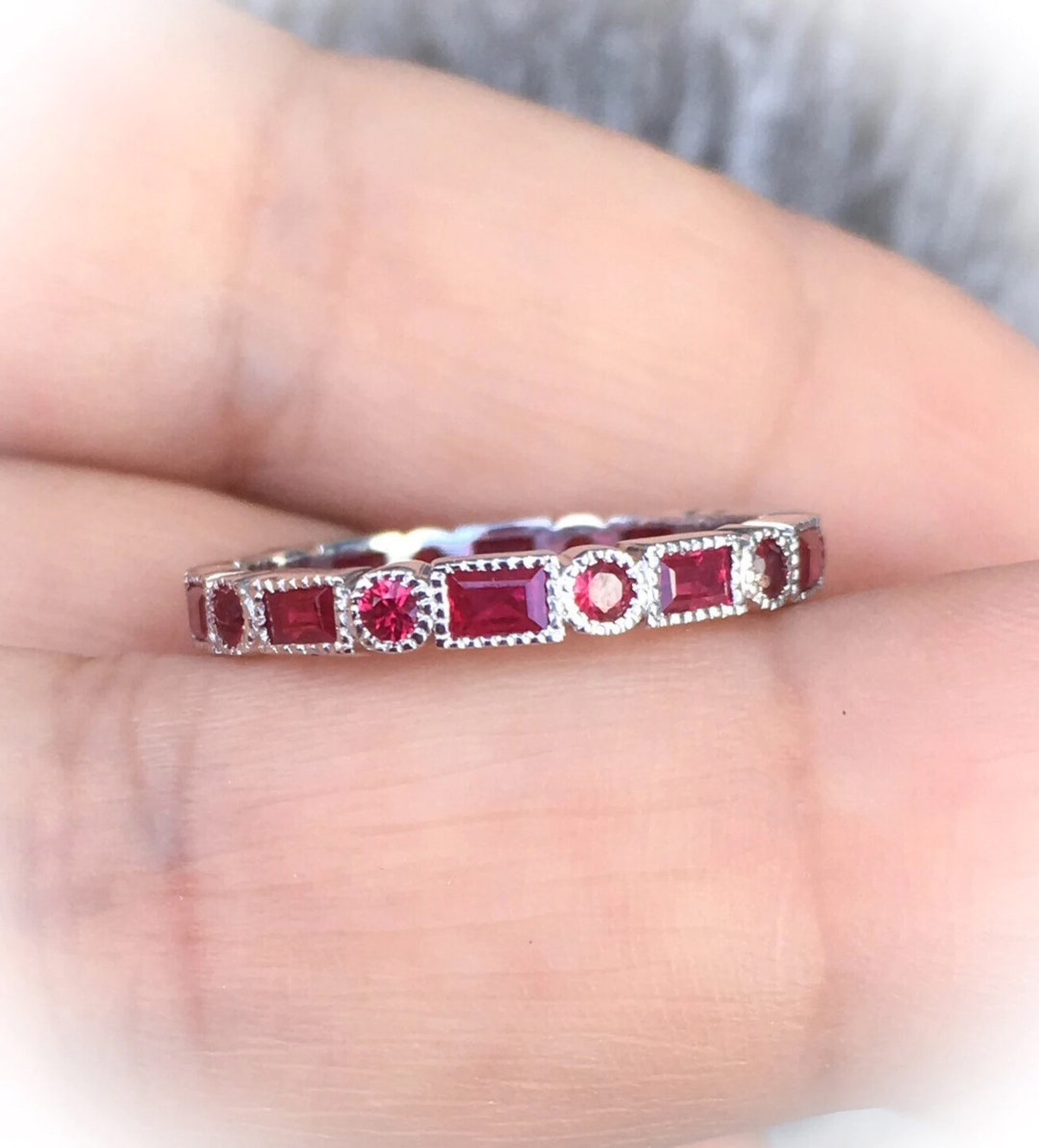 Ruby Band Baguette Dot Full Eternity Band Milgrain Ruby Ring Baguette ...