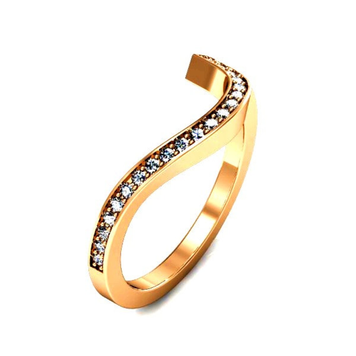 Unique Shadow Diamond Band Ring/ Curved Pave Half Eternity - Etsy