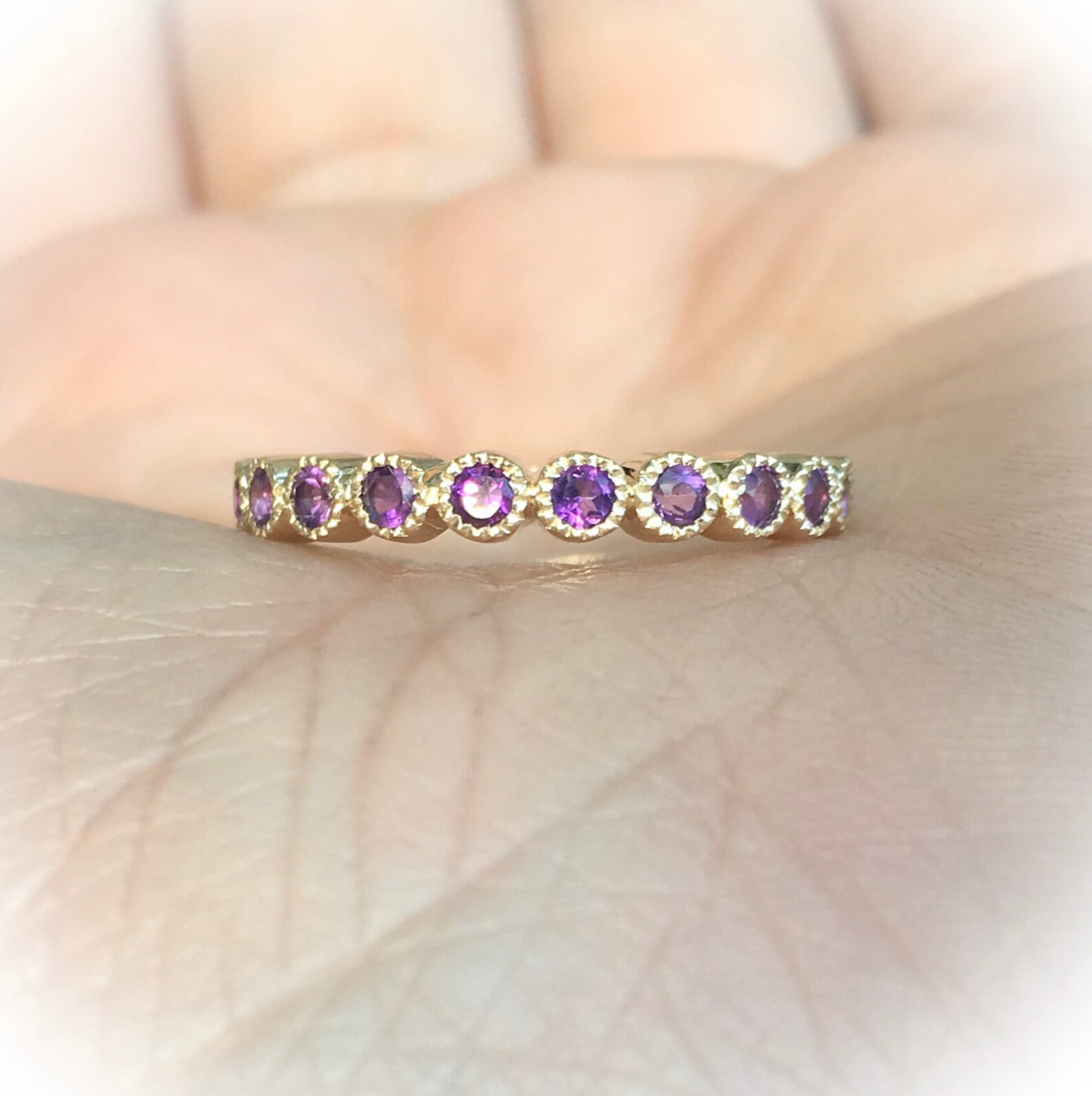 Amethyst Half Eternity Bezel Set Ring Amethyst Bubble Band - Etsy