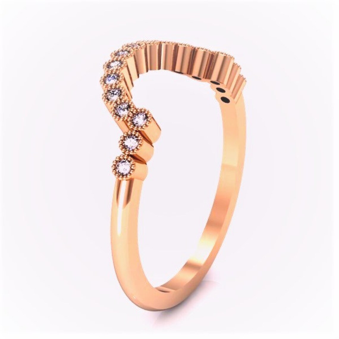 Bezel Diamond Shadow Band Ring/ Contour Tracer Half Eternity Band ...