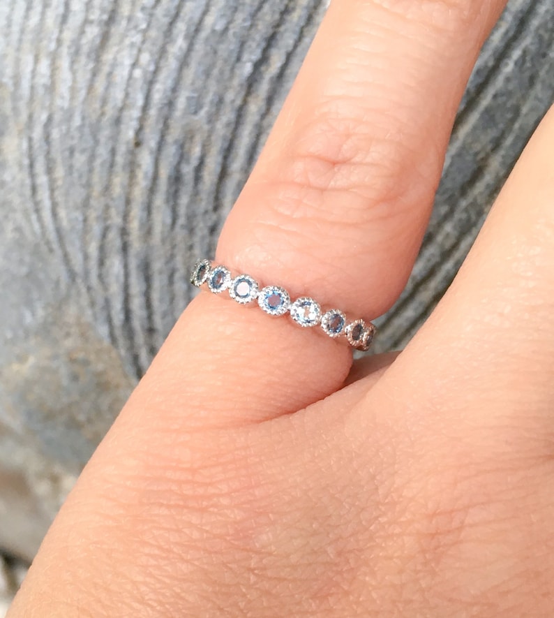 Aquamarine Milgrain Bezel Ring Stack/ 3 MM Aquamarine Bubble Ring ...