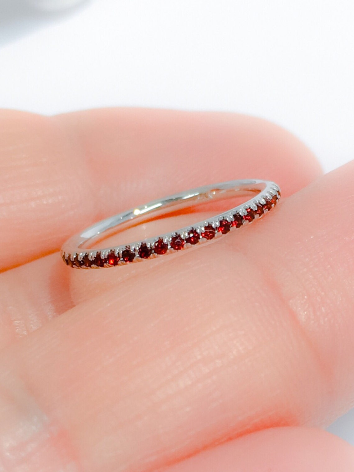 Garnet Full Eternity Ring/ 1.5mm Pave Garnet Eternity Wedding Band/ 2nd ...
