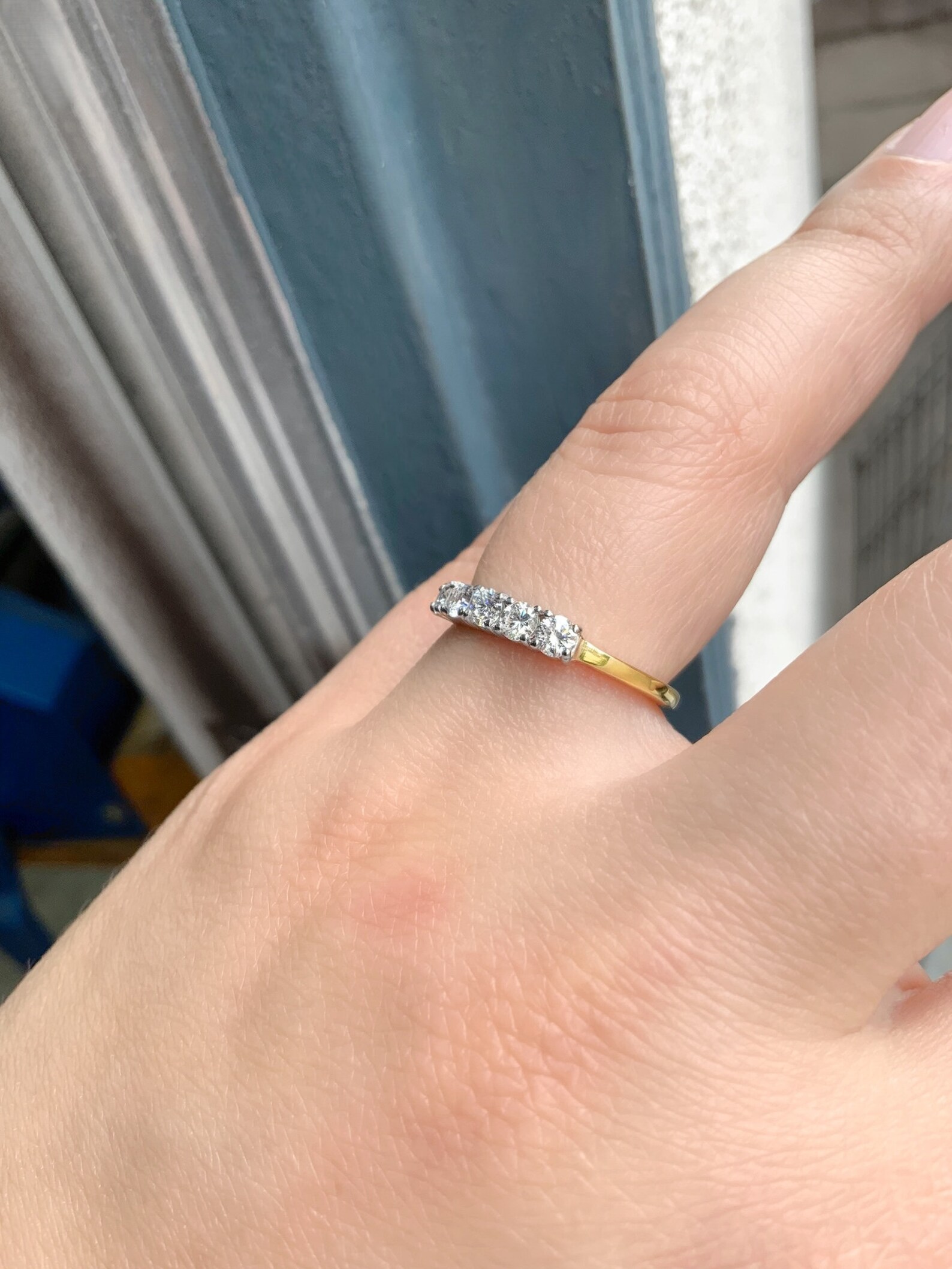 Five Stone Diamond Ring/ Two Tone Gold Prong Set Ring With 5 Lab Grown ...