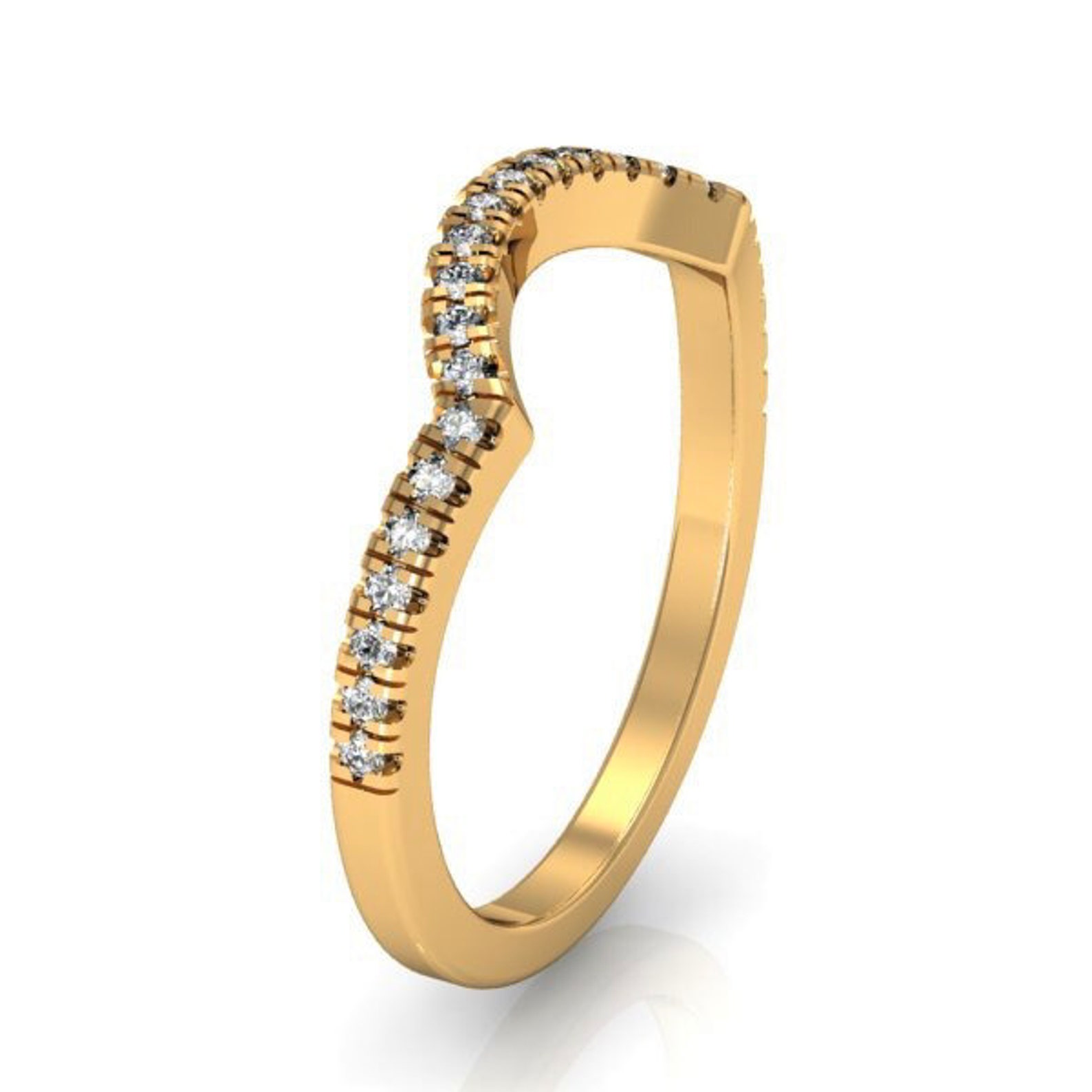Diamond Shadow Band Ring 2 MM/ Curved Pave Contour Band/ Diamond Tracer ...