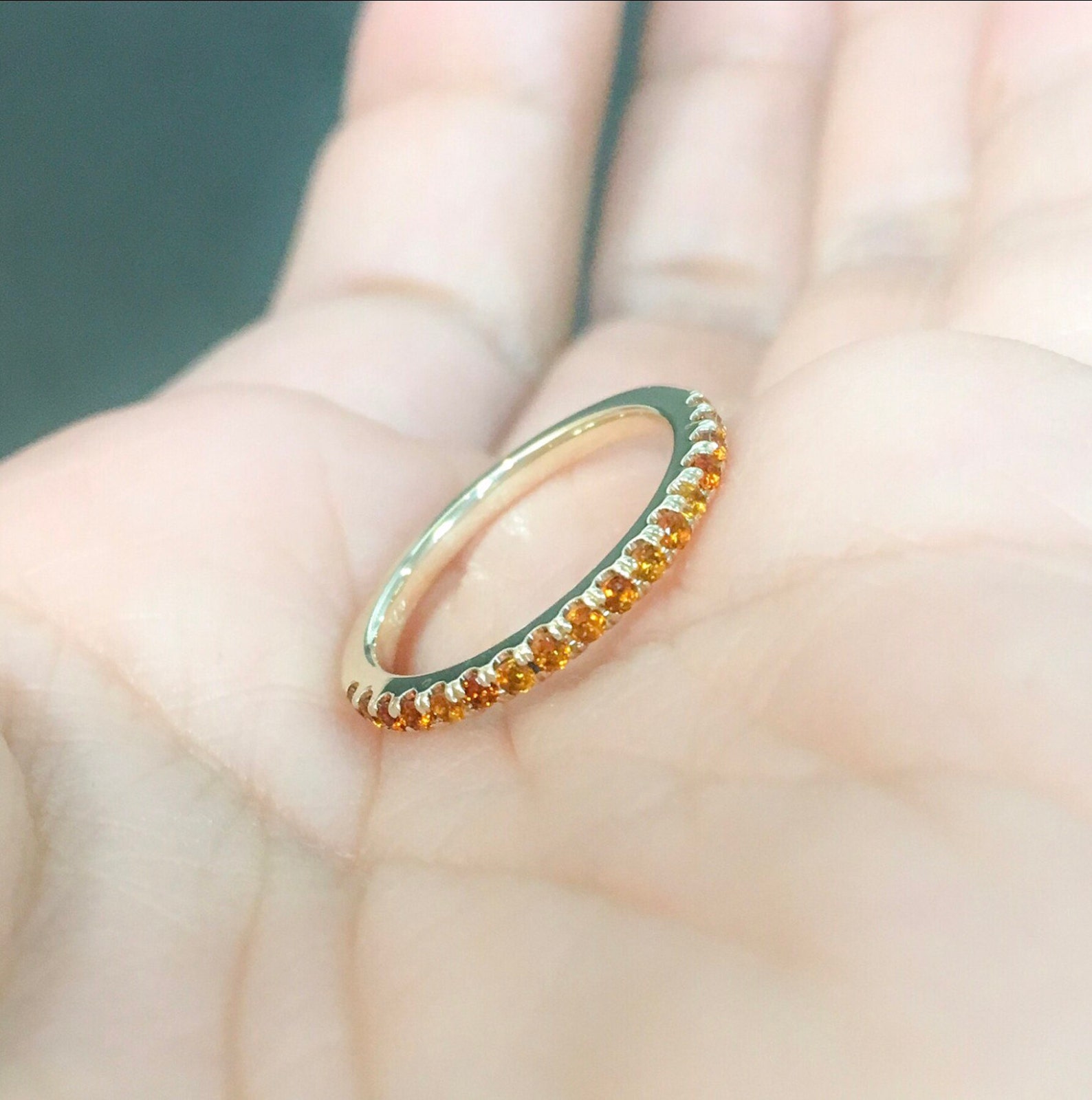 Citrine Eternity Band 1.5mm Pave Half Eternity Citrine Band Unique ...