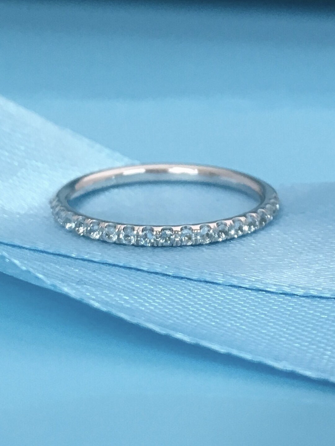 Aquamarine Half Eternity Ring/ 1.5mm Aquamarine Infinity Pave Band ...