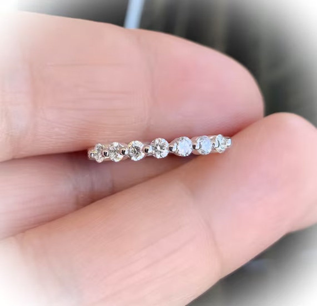 Floating Diamond Bubble Ring/ 7 Stone Lab Grown Diamond Wedding Band/ 2 ...