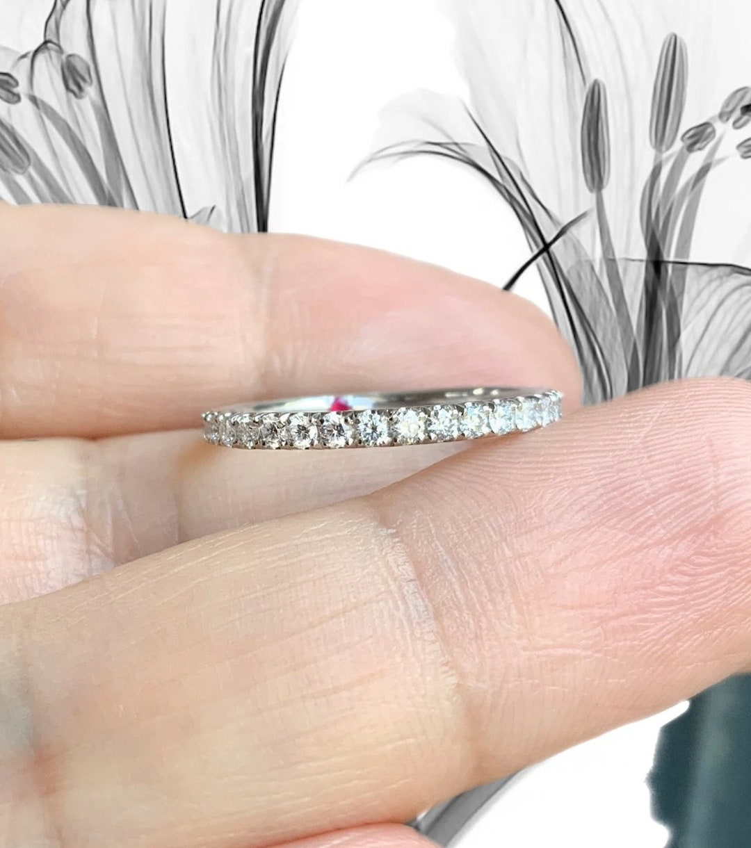 Lab Grown Diamond Ring With Hidden Stone/ Pave 3/4 Eternity 2mm Wedding ...