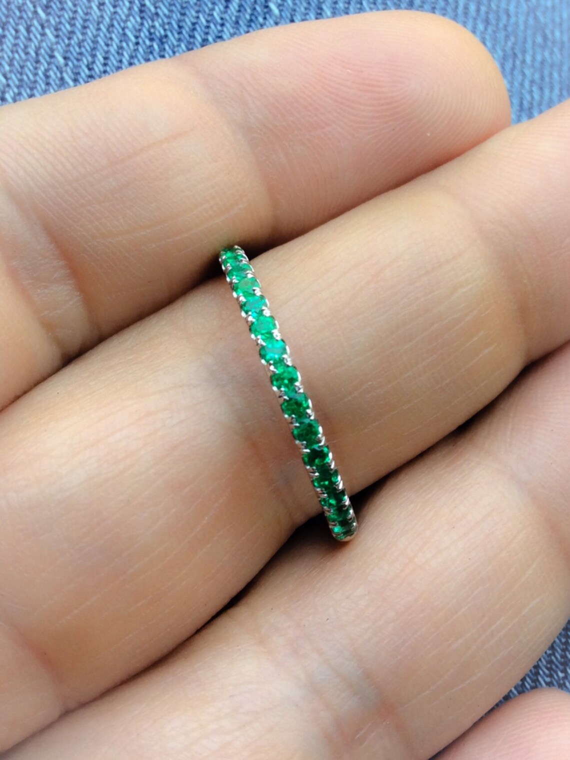 Emerald Band Full Eternity 2 MM/ Pave Emerald Band Ring/ - Etsy