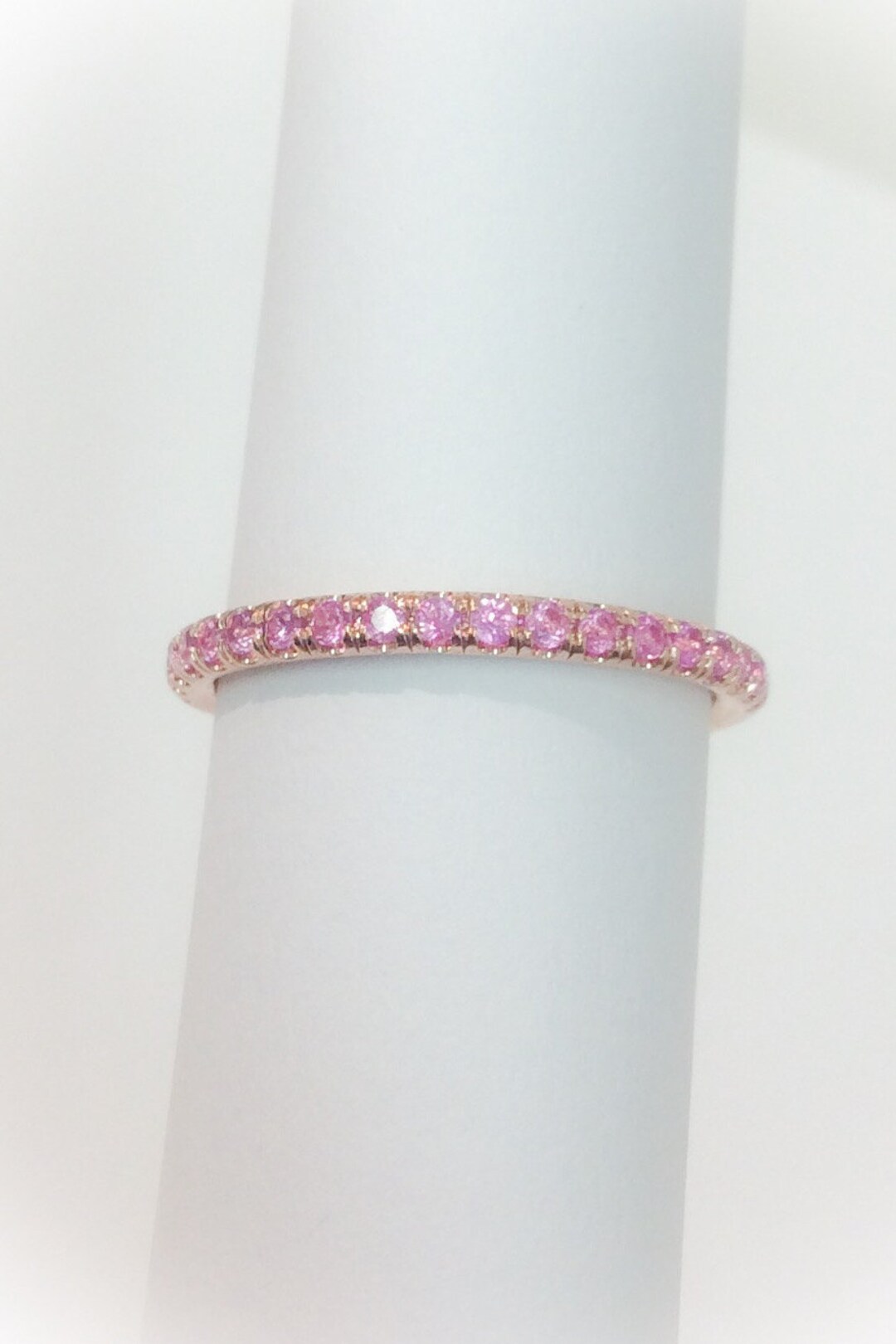 Pink Sapphire Half Eternity Ring/ 1.5mm Blushing Bride Pave Infinity ...