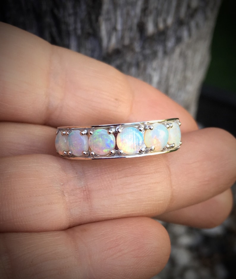 Opal Band Thick Opal Ring Unique Mens Wedding Band Opal Mens | Etsy