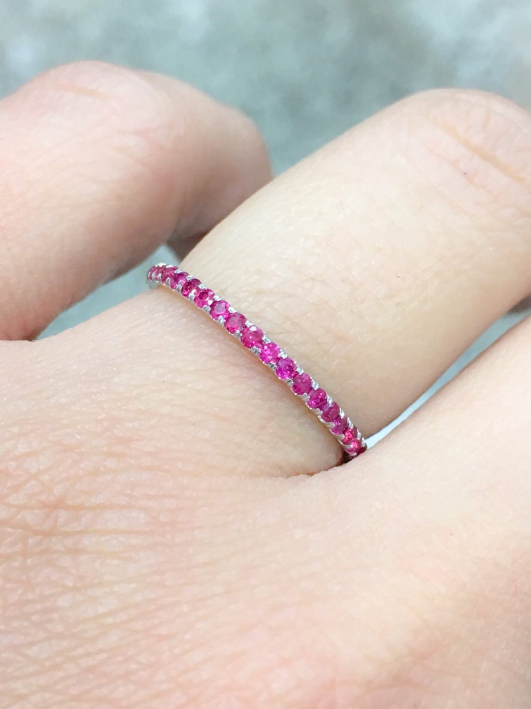 Ruby Stacking Ring/ 1.8mm Full Eternity Pave Ruby Band/ Wedding ...