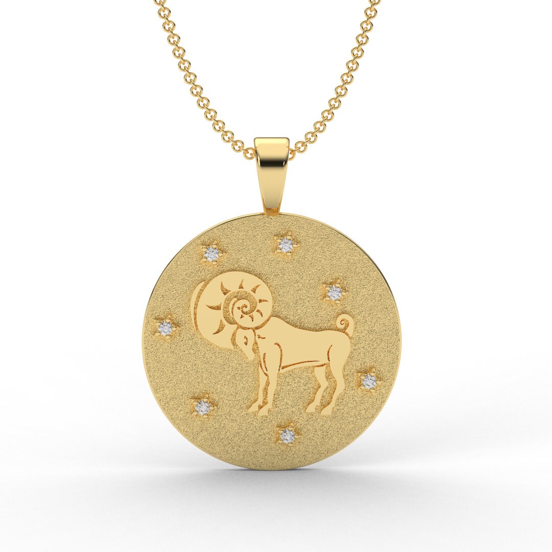 ARIES Zodiac Coin Necklace/ 18mm Horoscope Sign Round Disk Medallion ...