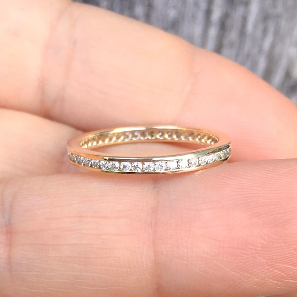 Diamond Channel Set Wedding Band - Etsy