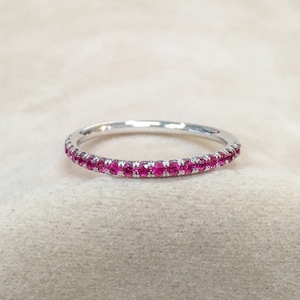 Ruby Pave Eternity Band Ruby Half Eternity Band 1.8mm Ruby Wedding Band Anniversary Ruby Pave ...