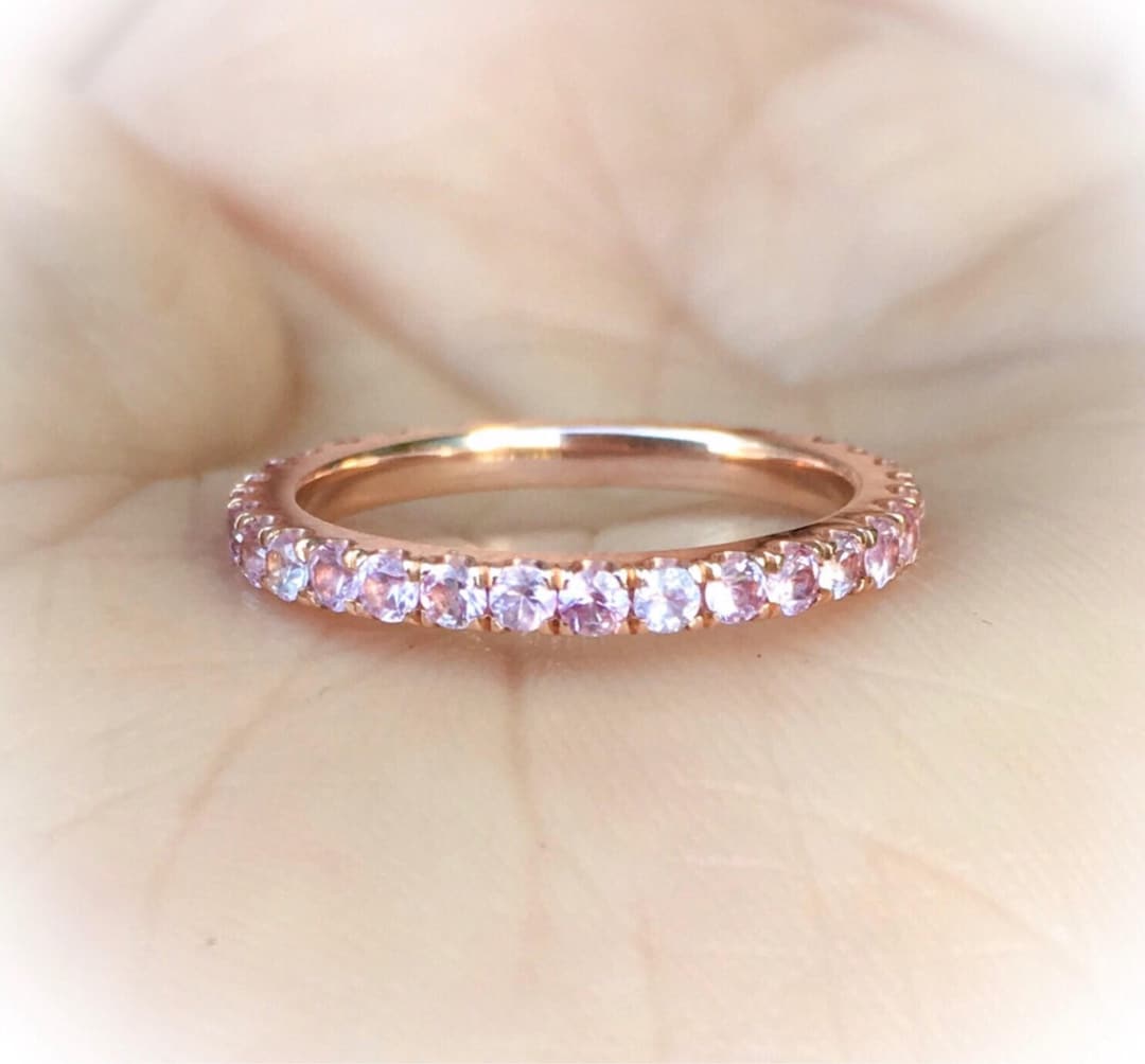 Pink Sapphire Infinity Ring/ Pave Sapphire Full Eternity Wedding Band ...