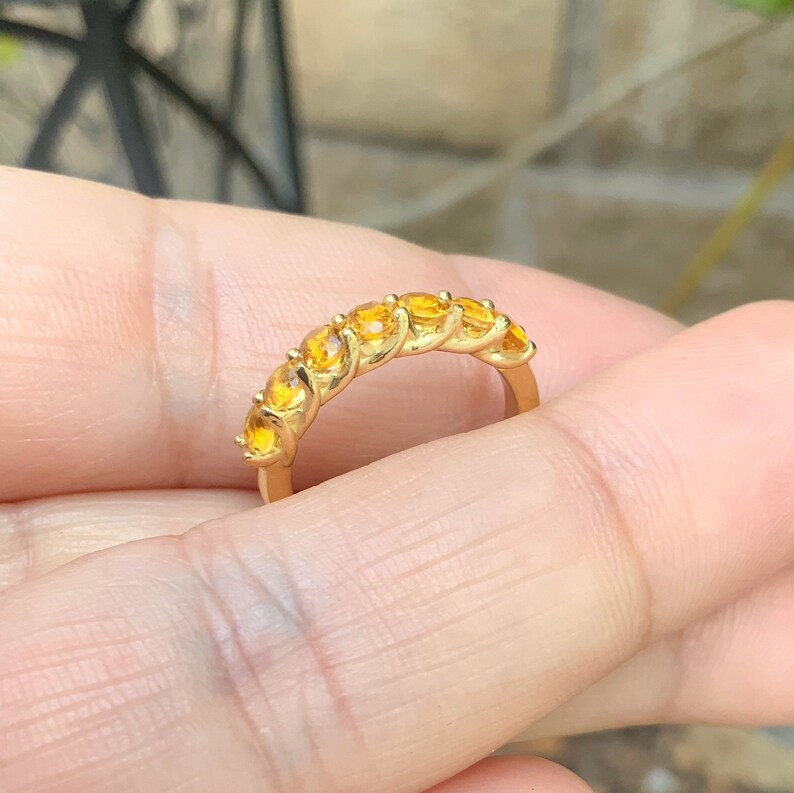 Trellis Citrine Band/ 7 Stone Citrine Ring/ 3mm Citrine Shared Prong ...