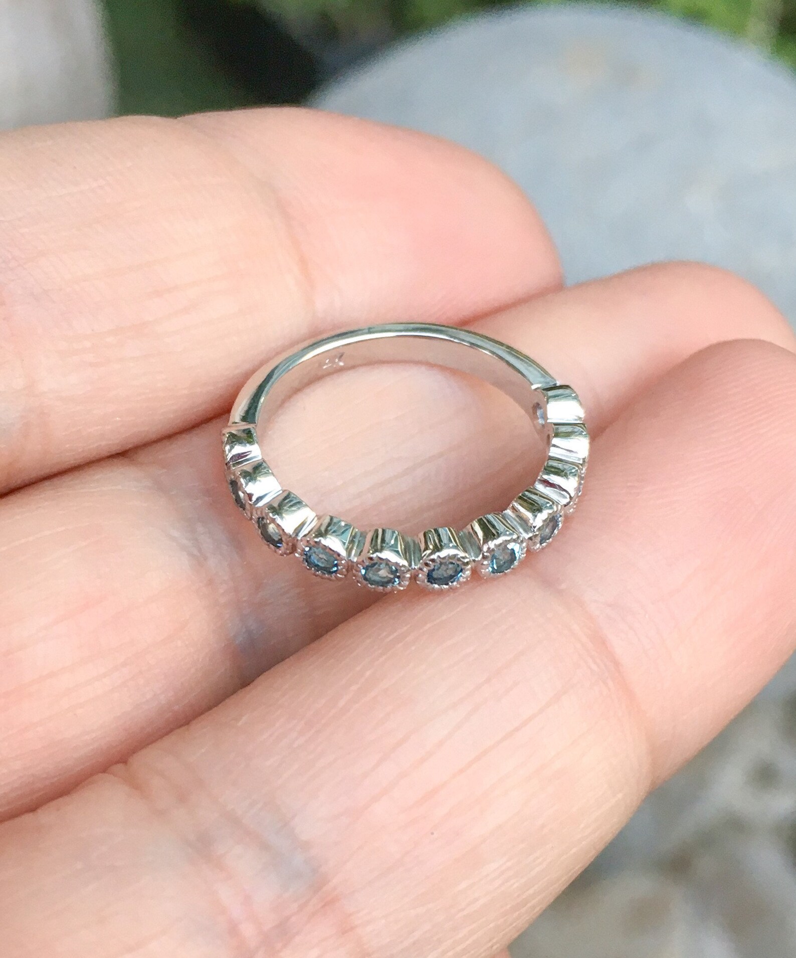 Aquamarine Milgrain Bezel Ring Stack/ 3 MM Aquamarine Bubble Ring ...