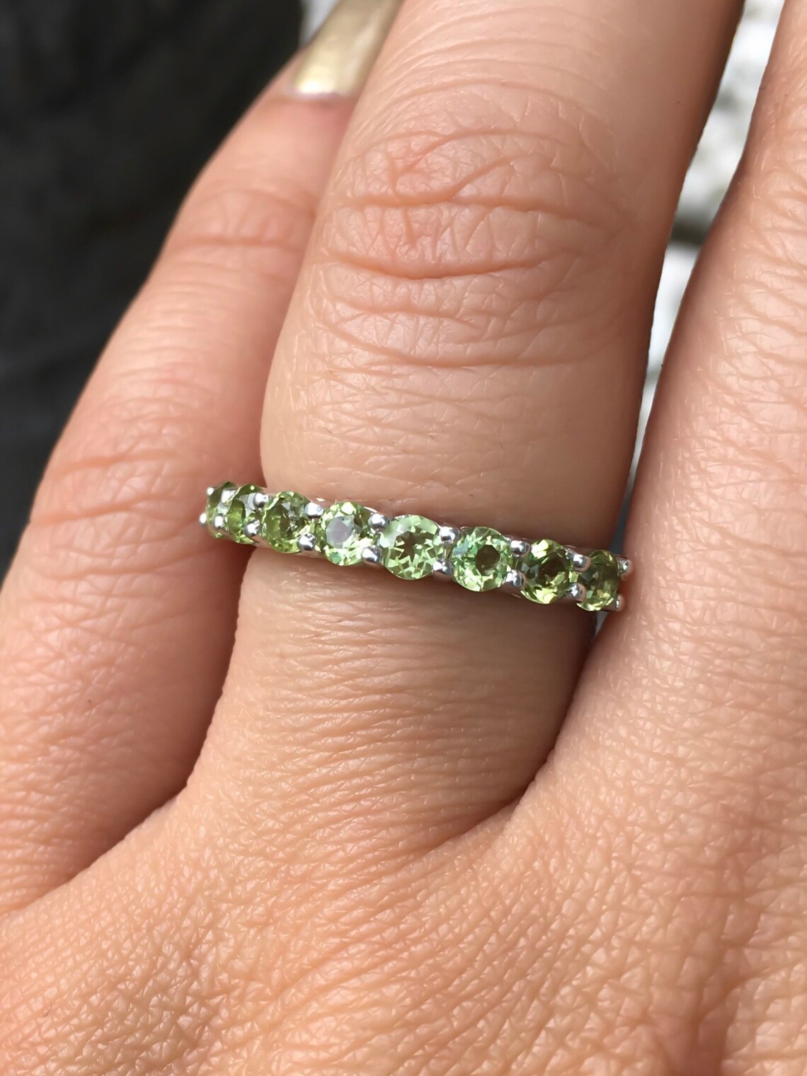 Peridot Wedding Band Ring, 9-stone August Birthstone Ring - Etsy