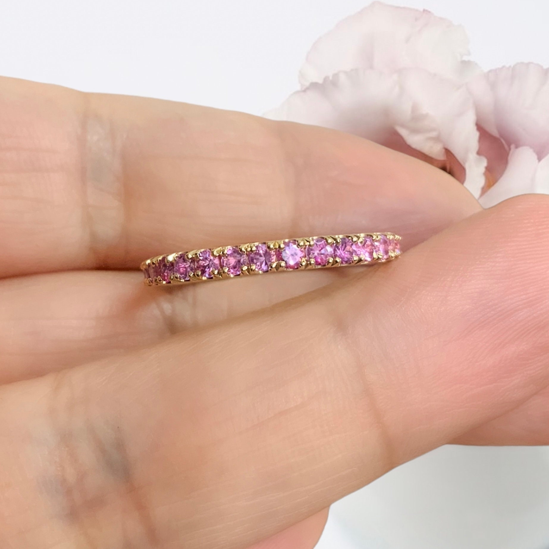 Pink Sapphire Pave Band/ 2.3mm Sapphire Full Eternity Ring/ - Etsy