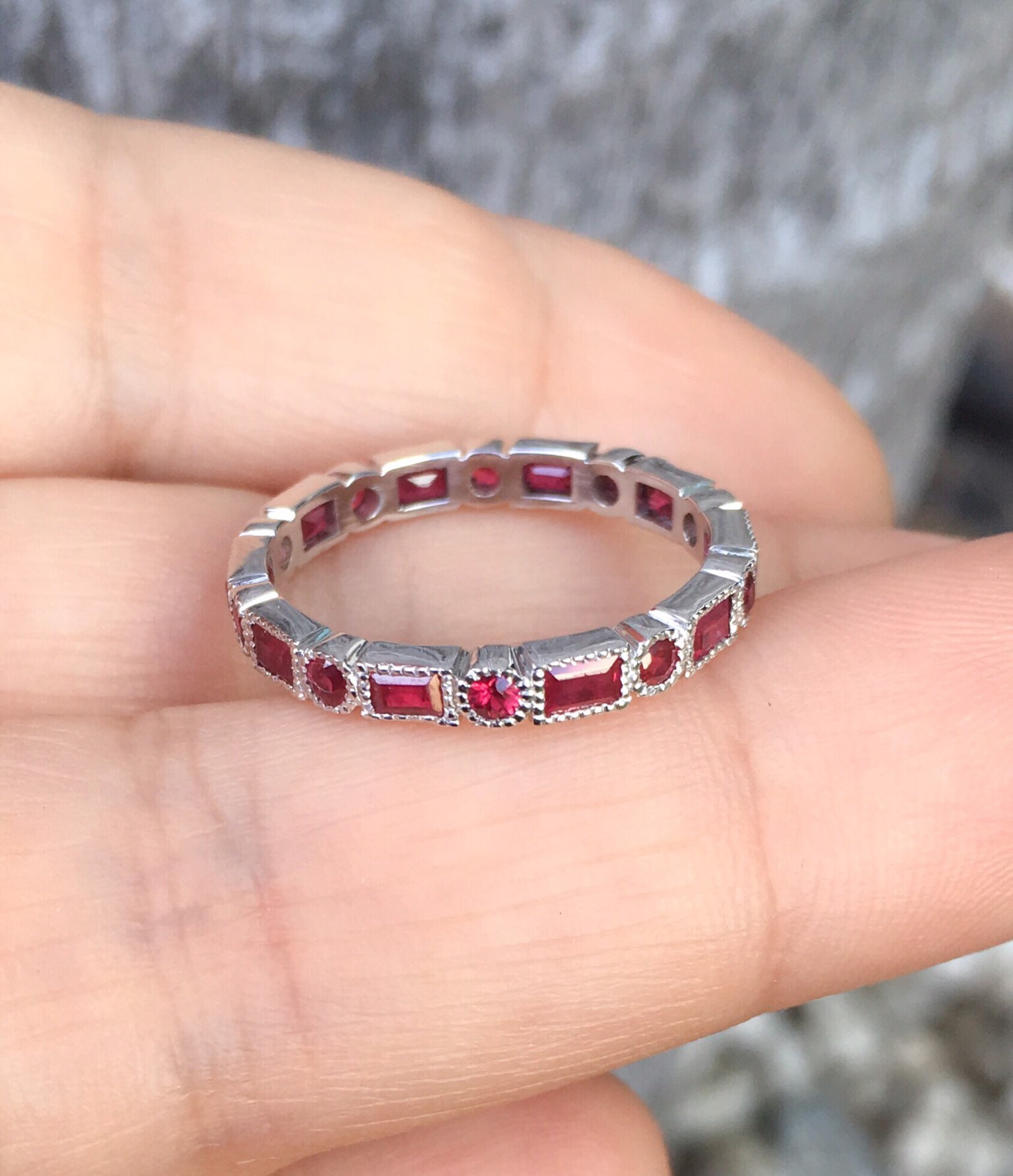 Ruby Band Baguette Dot Full Eternity Band Milgrain Ruby Ring - Etsy