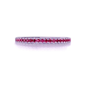 Ruby Pave Eternity Band Ruby Half Eternity Band 1.8mm Ruby Wedding Band Anniversary Ruby Pave ...