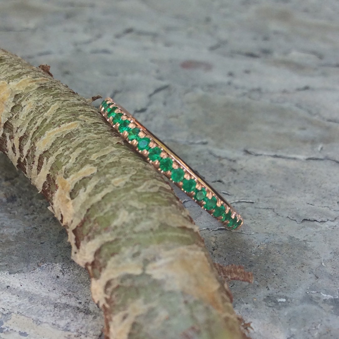 Emerald Half Eternity Band/ Emerald Infinity Ring 2mm Pave/ Emerald ...