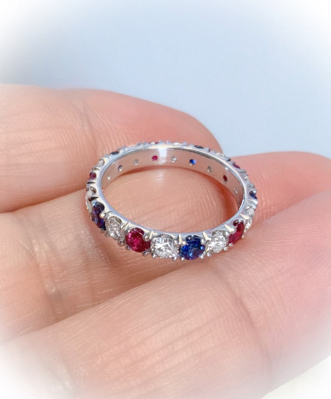 Diamond Blue Sapphire Ruby 3mm Band/ Alternating September July ...