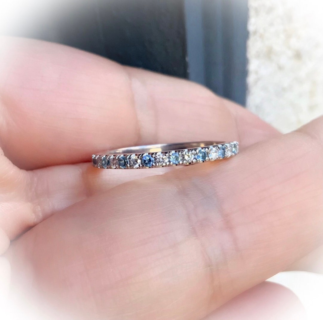 Aquamarine Diamond Alternating Band/ 2mm Pave Full Eternity Ring ...