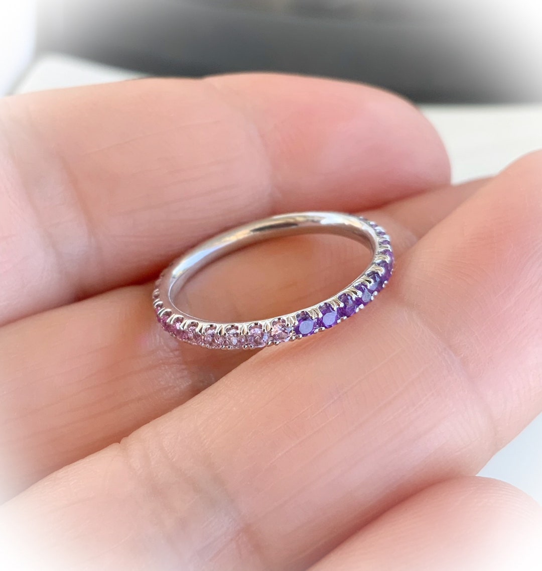 Ombre Pink Sapphire Amethyst Pave Band/ 2 Mm Full Eternity Ombré Pink ...